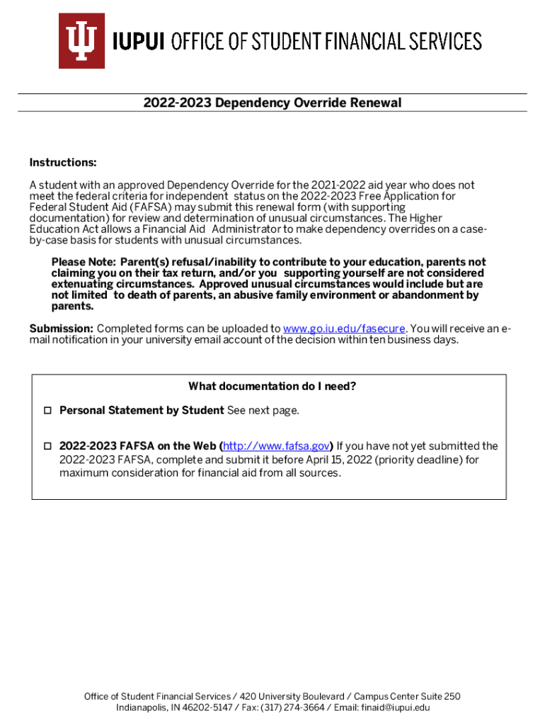 Fillable Online A student with an approved Dependency Override for the 2021-2022 aid year who ...