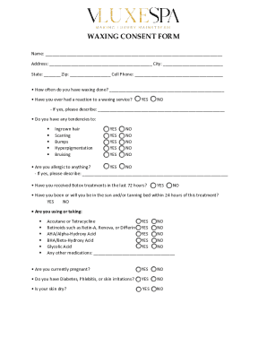 Fillable Online WAXING CONSENT FORM - VLUXE SPA Fax Email Print - pdfFiller