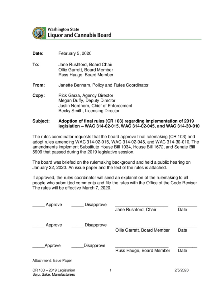 Fillable Online Adoption of final rules (CR 103) regarding implementation of 2019 Fax Email ...