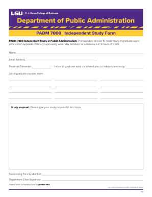 Fillable Online Public Administration PADM 7800 Indepedent Study Form ...