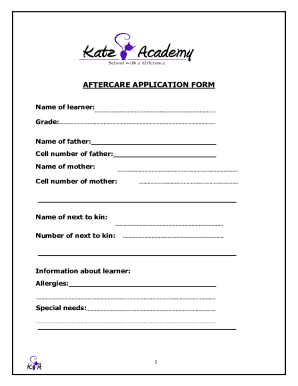 Fillable Online AFTERCARE APPLICATION FORM Katz Academy Fax Email Print ...