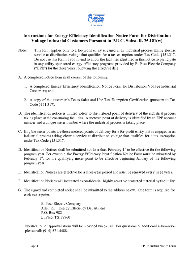 Fillable Online Energy Efficiency Identification Notice Form - Swepco ...