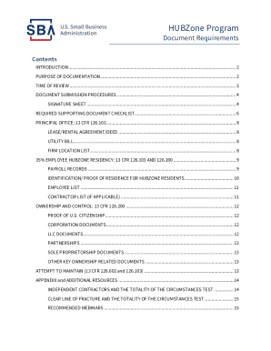 Fillable Online HUBZone Program Document Requirements. HUBZone Program ...