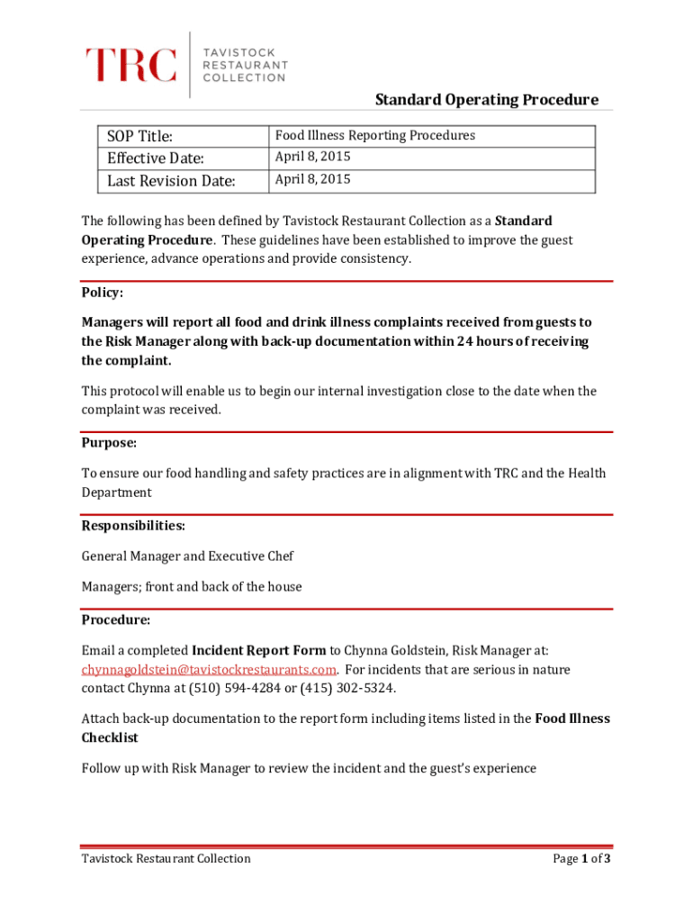 Fillable Online Standard Operating Procedure SOP Title: Effective Date ...