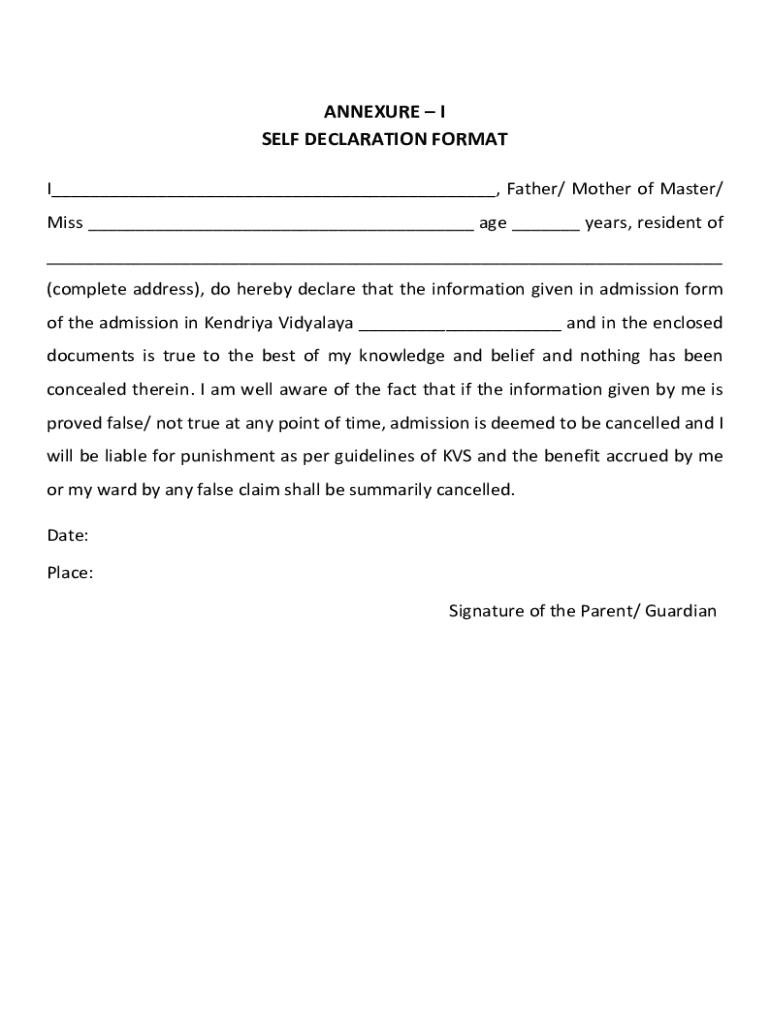 Fillable Online ANNEXUREI SELF DECLARATION FORMAT Fax Email Print ...