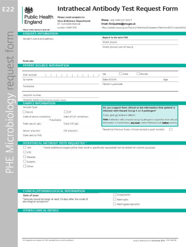 Fillable Online E22: Intrathecal antibody test request form Fax Email ...