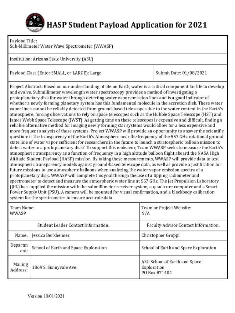 Fillable Online laspace lsu High Altitude Student Platform (HASP)Arizona Space Grant ... Fax ...