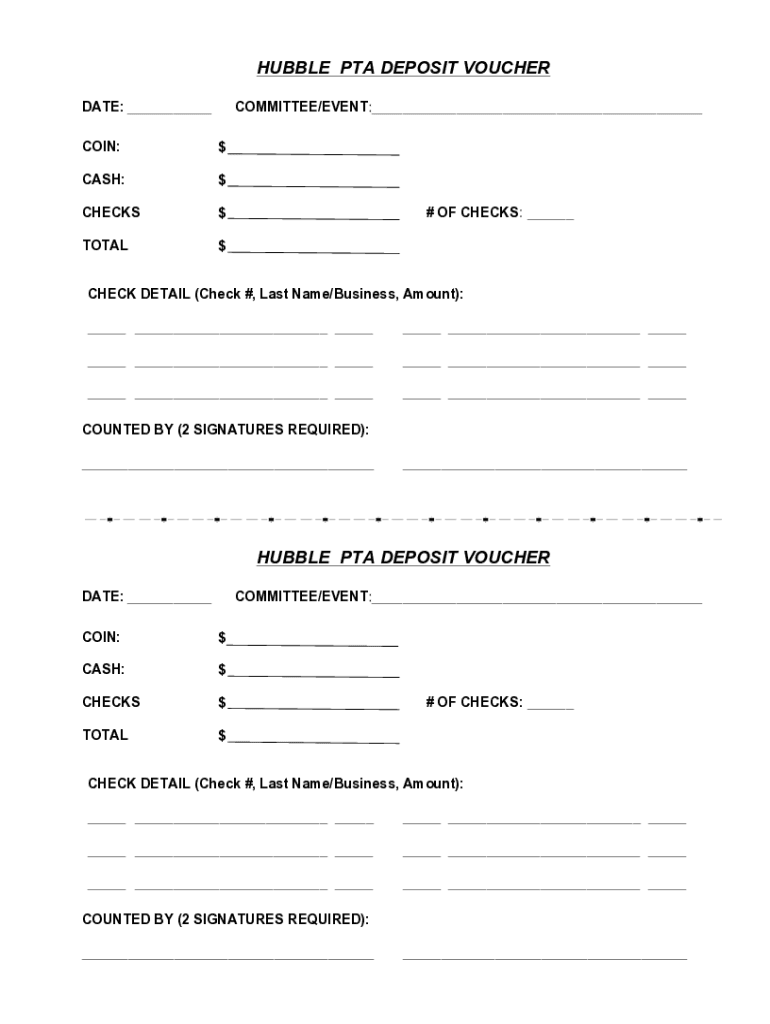 Fillable Online Line Creek PTA Deposit Voucher Page 1 ofEvent Date Fax ...