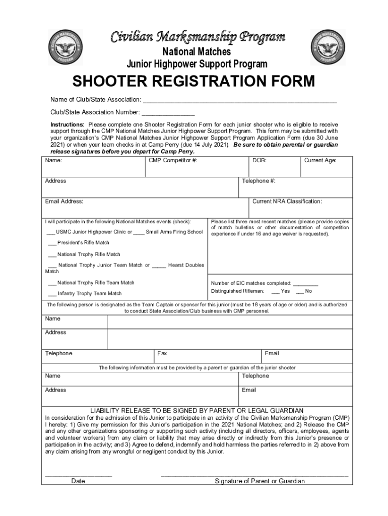 Fillable Online SHOOTER REGISTRATION FORM Fax Email Print - pdfFiller
