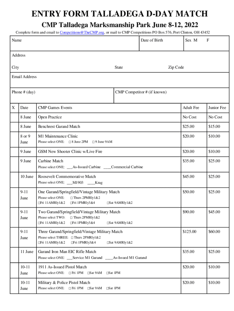 Fillable Online CMP Talladega Marksmanship Park Fax Email Print - pdfFiller