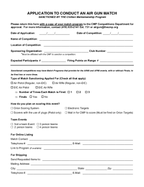 Fillable Online APPLICATION TO CONDUCT AN AIR GUN MATCH Fax Email Print ...