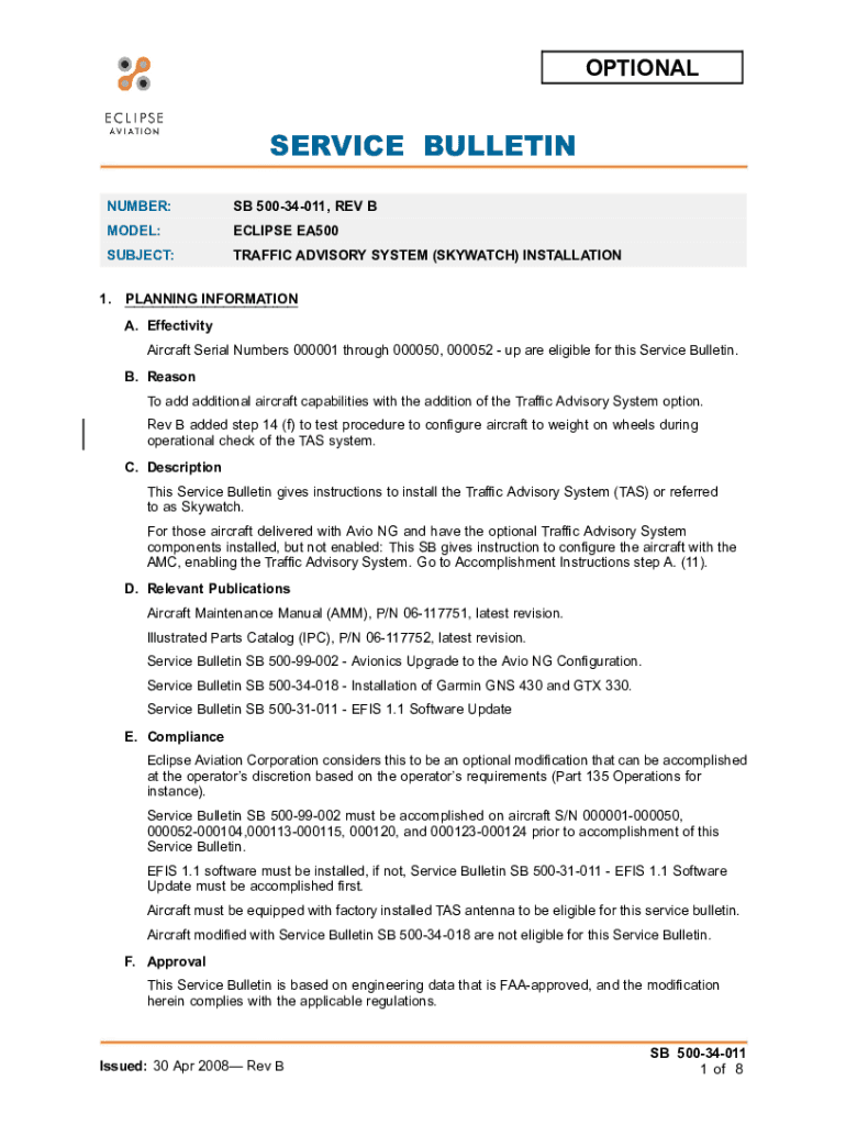 Fillable Online Mandatory Service Bulletin Fax Email Print - pdfFiller