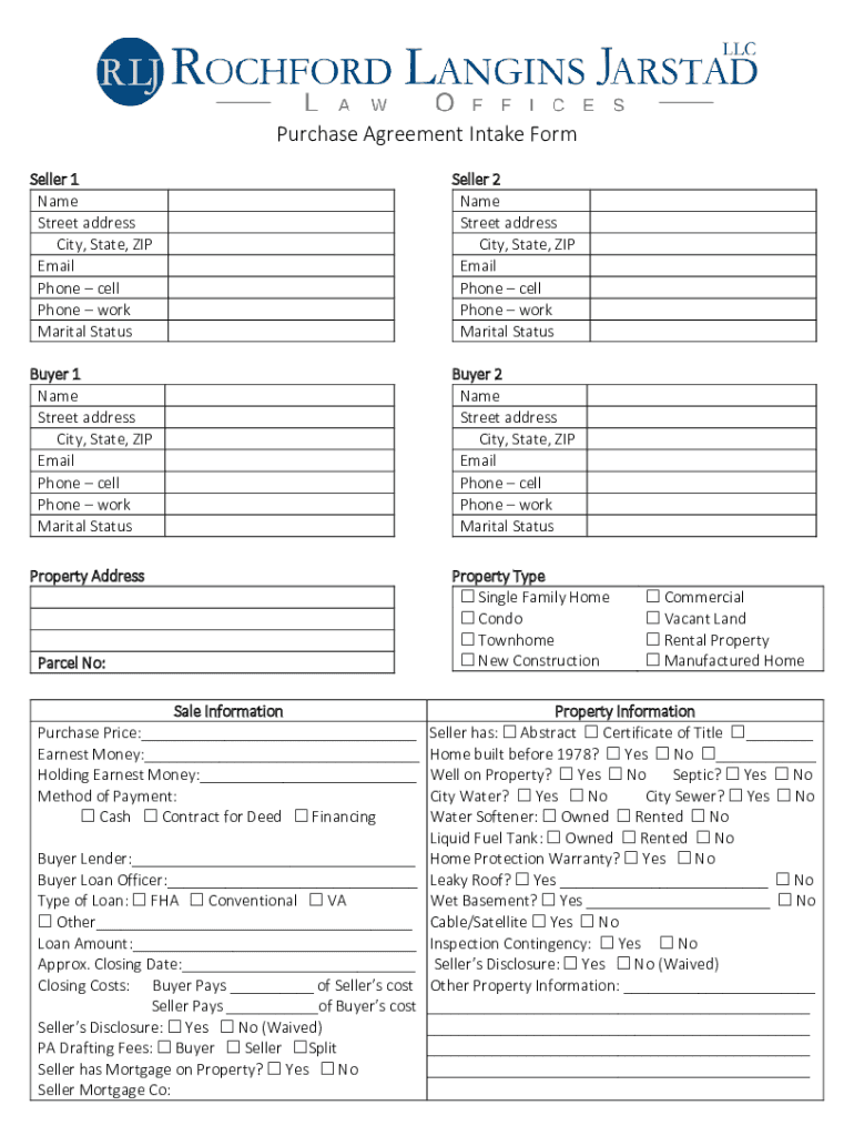 Fillable Online Purchase Agreement Intake Form Fax Email Print - pdfFiller