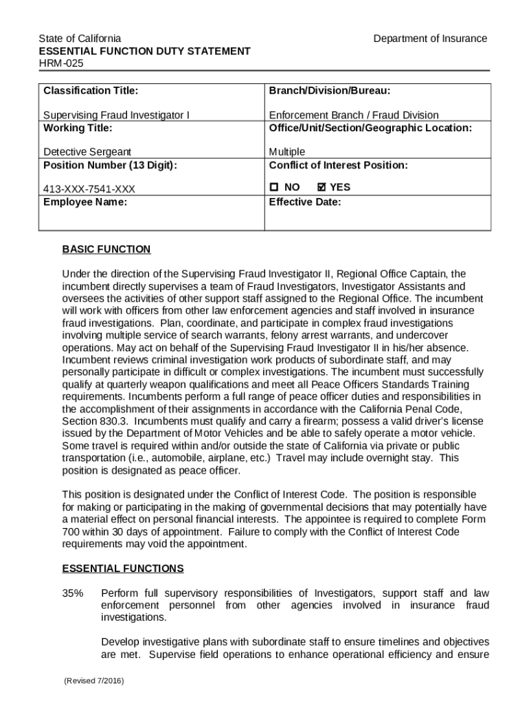 Detective Sergeant Doc Template | pdfFiller