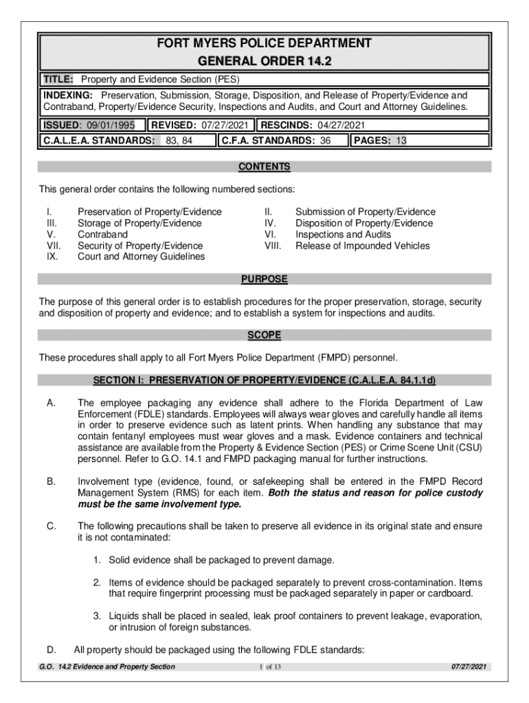 Fillable Online FORT MYERS POLICE DEPARTMENT GENERAL ORDER 14.2 Fax ...