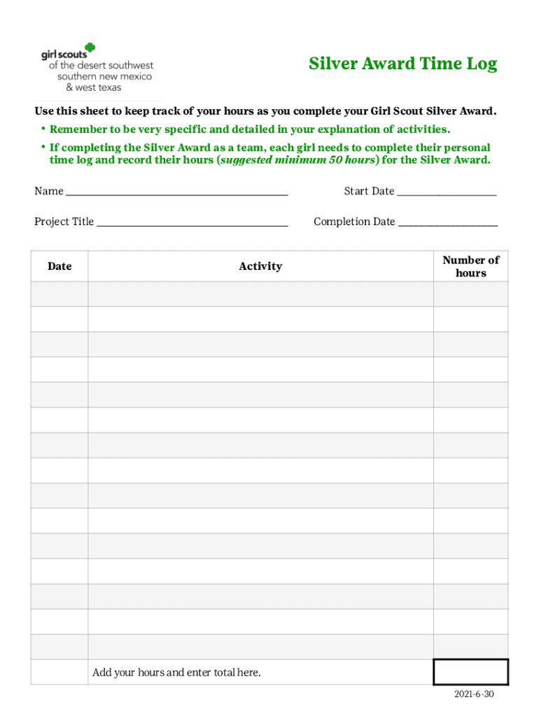 Fillable Online Silver Award Guidelines for Volunteers Fax Email Print ...