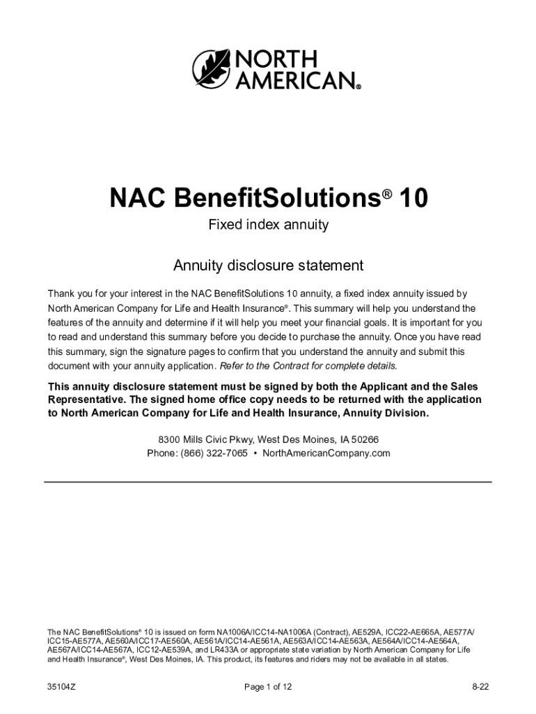 Fillable Online North American Benefit Solutions 10 Fixed Index Annuity ...