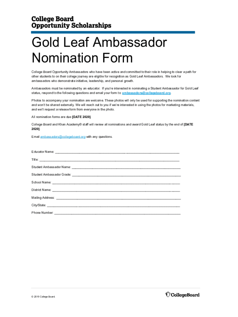 Fillable Online Gold Leaf Ambassador Nomination Form Fax Email Print ...