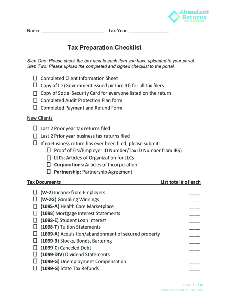 Fillable Online Tax Preparation Checklist - Atlanta Fax Email Print ...