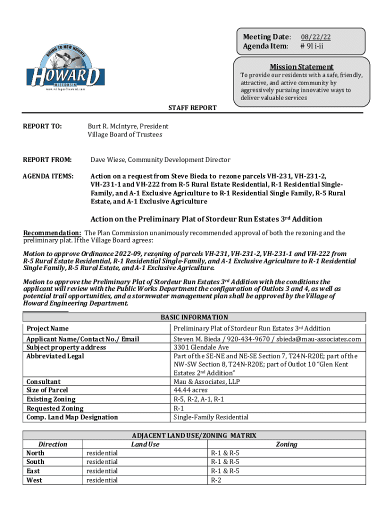 Fillable Online Action on the Preliminary Plat of Stordeur Run Estates ...