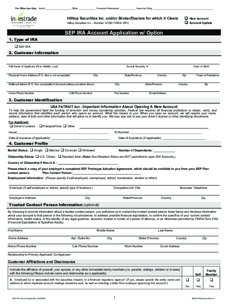 Fillable Online SEP IRA and IRA Adoption Agreement Disclosure and ...