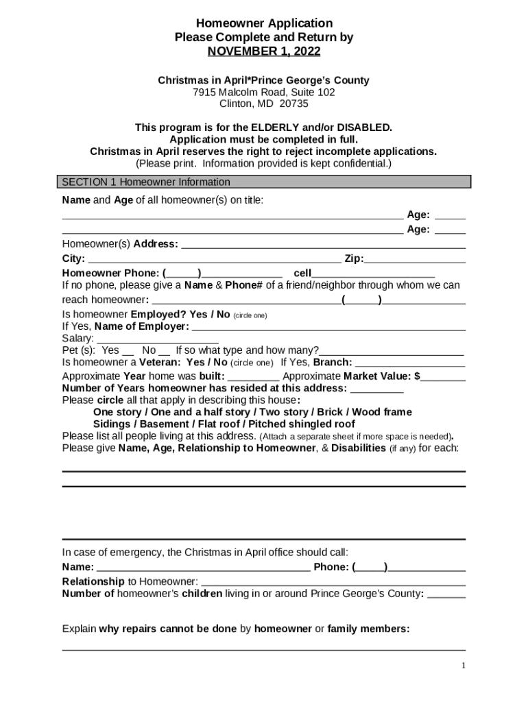 Homeowner Application Please Complete and Return by ... Doc Template ...
