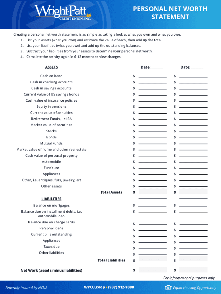 Fillable Online PERSONAL NET WORTH STATEMENT Fax Email Print - pdfFiller