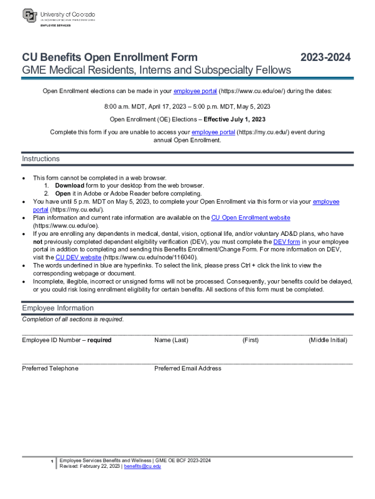 Fillable Online Benefits Enrollment/Change Form for GME Fax Email Print ...