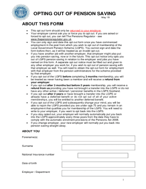 Fillable Online opting out of pension saving - about this form Fax ...