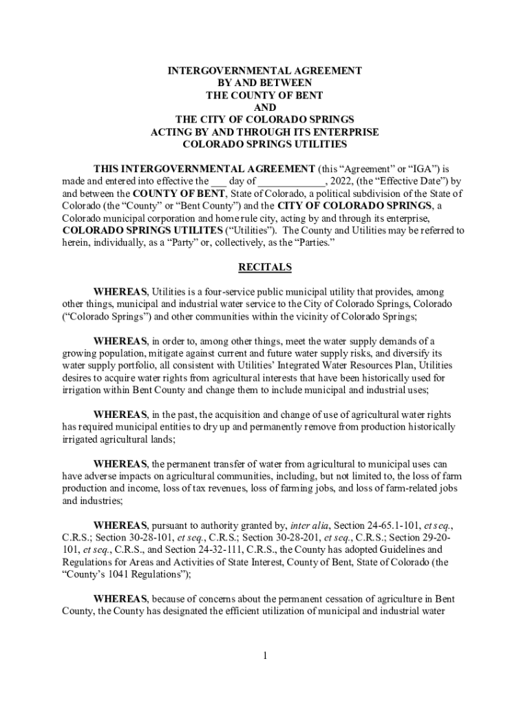 Fillable Online 1 INTERGOVERNMENTAL AGREEMENT BY AND BETWEEN THE ...