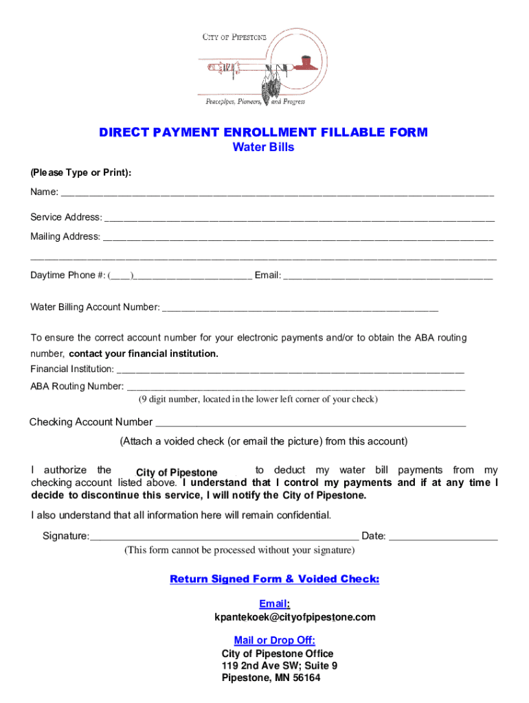 Fillable Online DIRECT PAYMENT ENROLLMENT FILLABLE FORM ... Fax Email ...