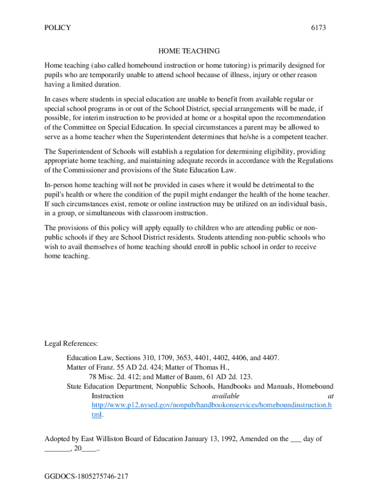 Fillable Online Homebound Instruction:Handbook on Services to Pupils ...