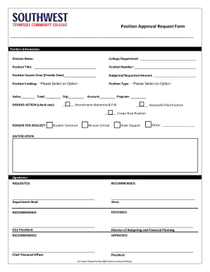 Fillable Online Position Approval Request Form - Southwest.tn.edu Fax ...