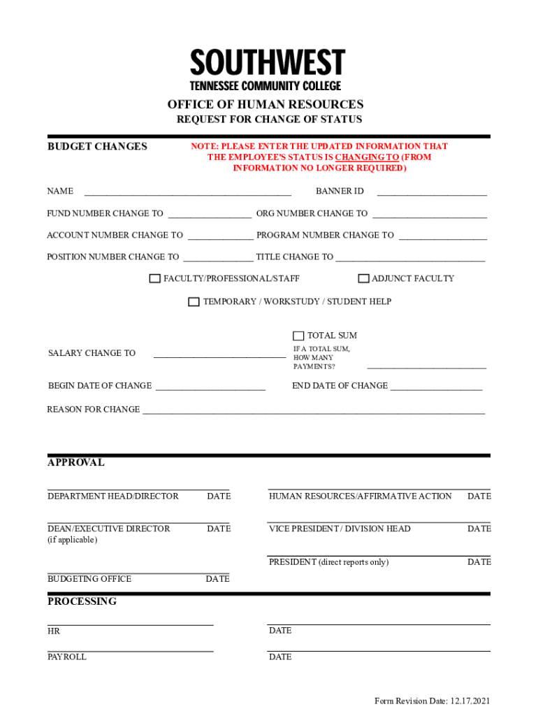 Fillable Online Status Change Forms in Workday effective March 1st - Offices Fax Email Print ...