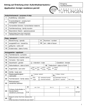 Ausfüllbar Online Antrag auf Erteilung einer Aufenthaltserlaubnis / Application foreign ... Fax ...