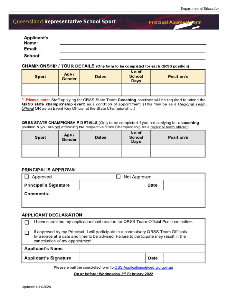 Fillable Online QRSS Team Officials Principals Approval Form. QRSS Team ...