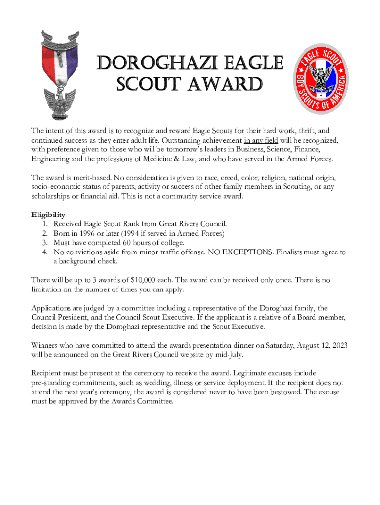 Fillable Online Doroghazi Eagle Award - Fill Online, Printable ...