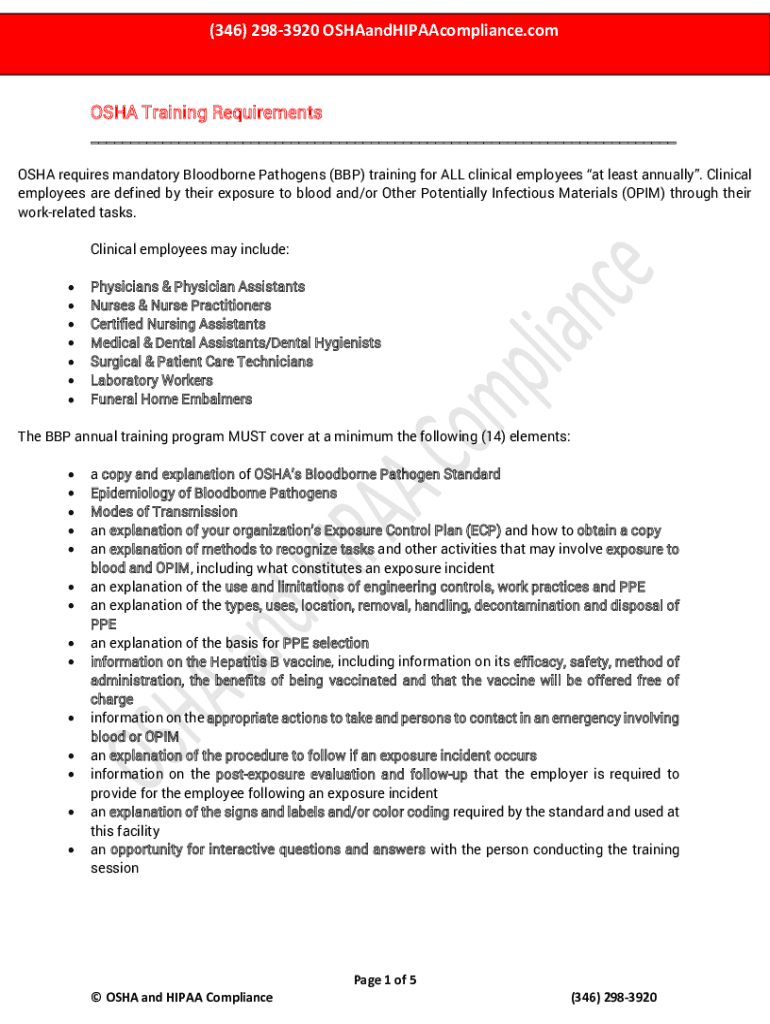 Fillable Online Annual BBP training requirement for employees who have ...