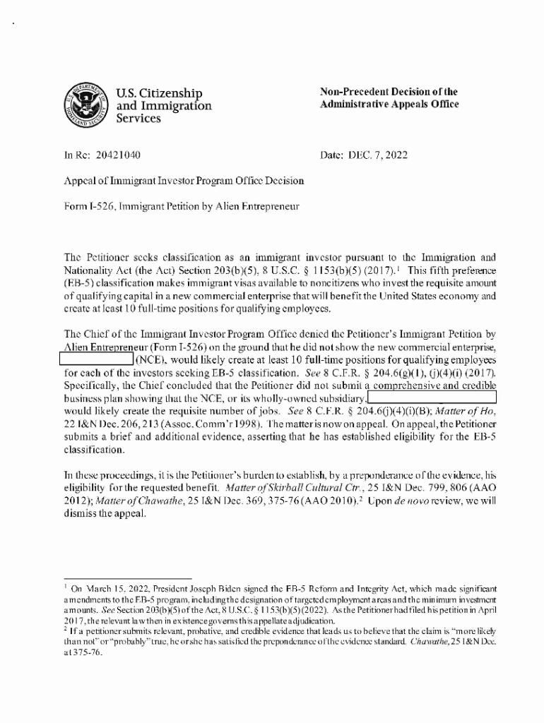 Fillable Online Chapter 4 - Immigrant Petition by Alien Investor (Form I-526) Fax Email Print ...