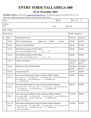 Fillable Online ENTRY FORM TALLADEGA 600 Fax Email Print - pdfFiller