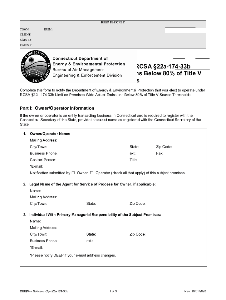 Fillable Online Notification of Operation Under RCSA 22a-174-33a Limit ...