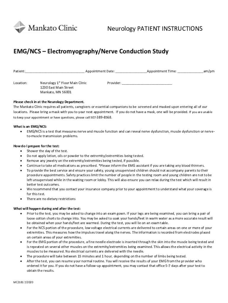 Fillable Online Prepare for Your EMG and Nerve Conduction Studies Fax Email Print - pdfFiller