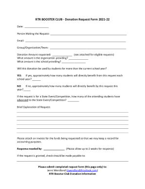 Fillable Online RTR Booster Club - Donation Request Form 2021-22 Fax ...