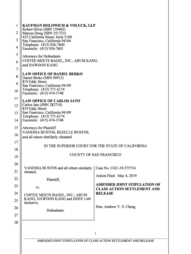 Fillable Online amended class action settlement agreement and release of Fax Email Print - pdfFiller