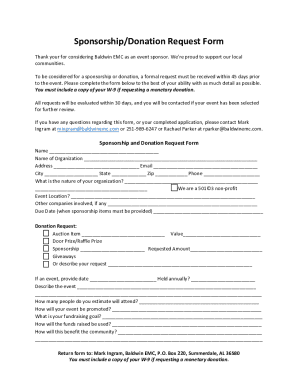 Fillable Online Sponsorship/Donation Request Form Baldwin EMC Fax Email ...