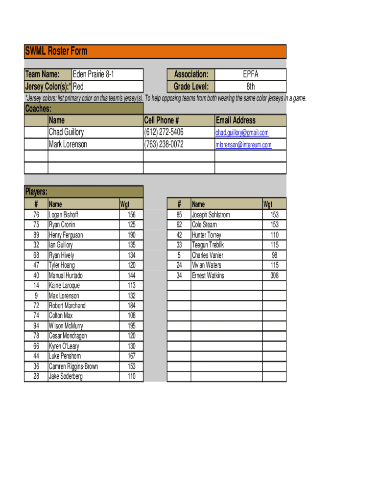 Fillable Online Roster Form Fax Email Print - pdfFiller