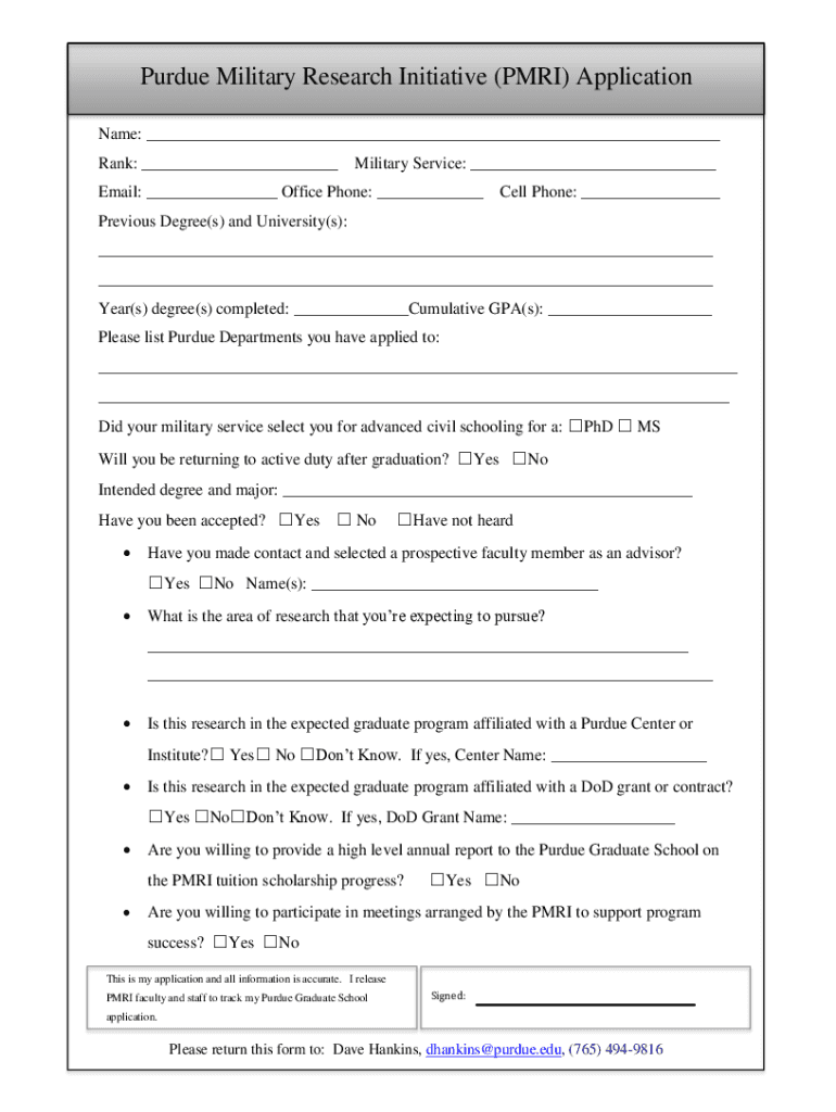 Fillable Online Purdue Military Research Institute (PMRI) Fellowship Application Fax Email Print ...