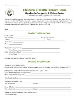 Fillable Online Pediatric Health History Form 1 Fax Email Print - pdfFiller