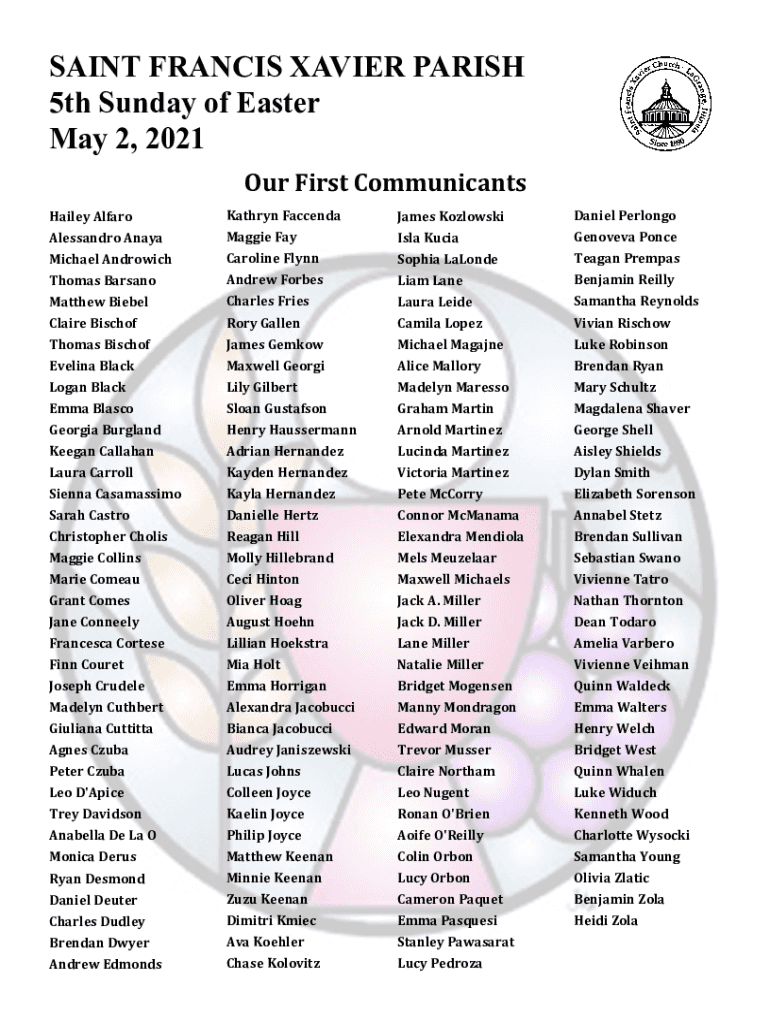 Fillable Online St. Francis Xavier Church: Welcome to Saint Francis ...