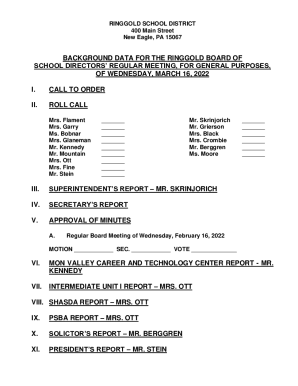 Fillable Online BACKGROUND DATA FOR THE RINGGOLD BOARD OF Fax Email ...